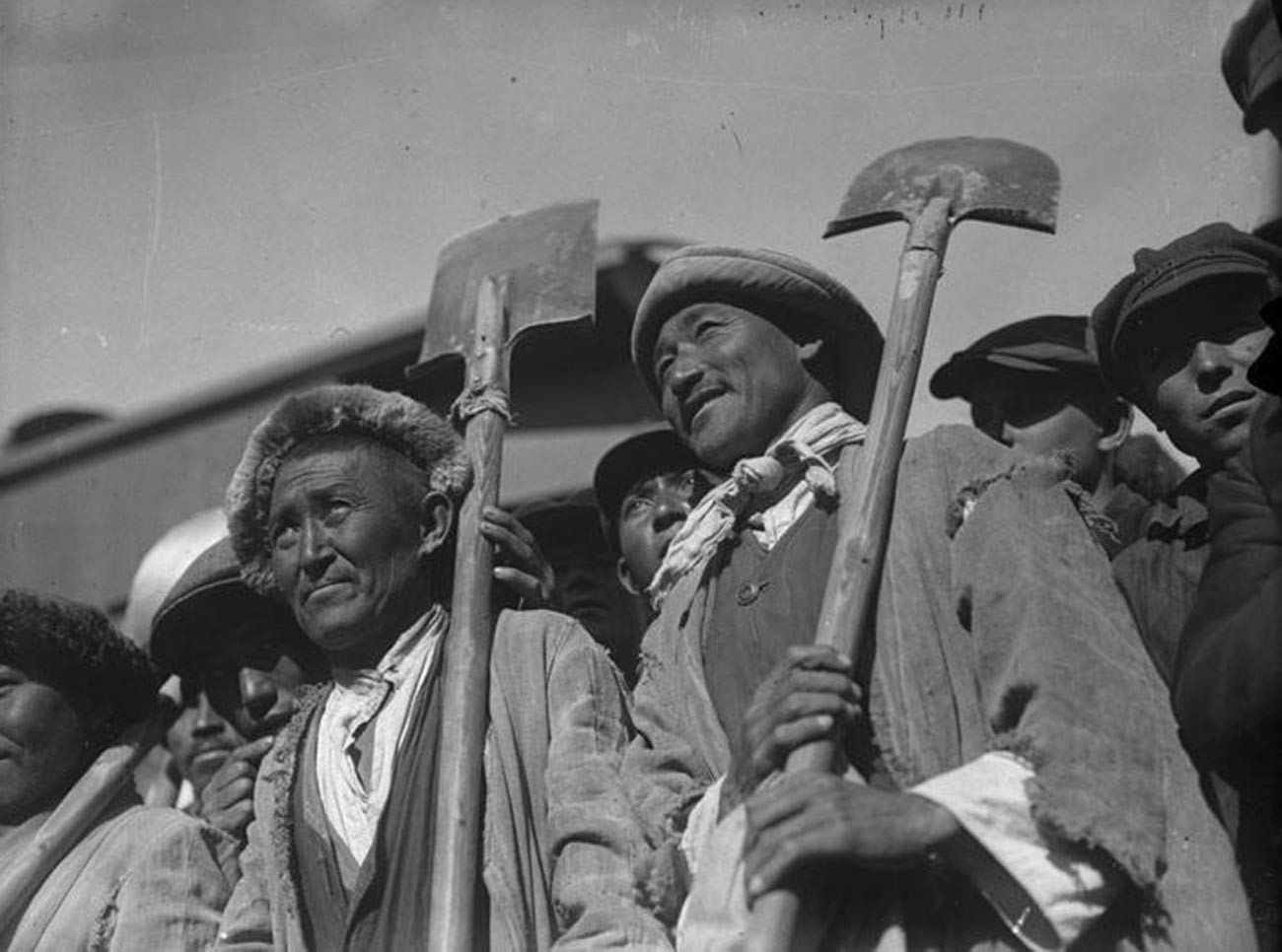 Kazakh builders of Turkestan–Siberian Railway (TURKSIB), one of the ...