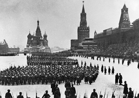Military parade on Red Square, November 7, 1941. Archive footage ...